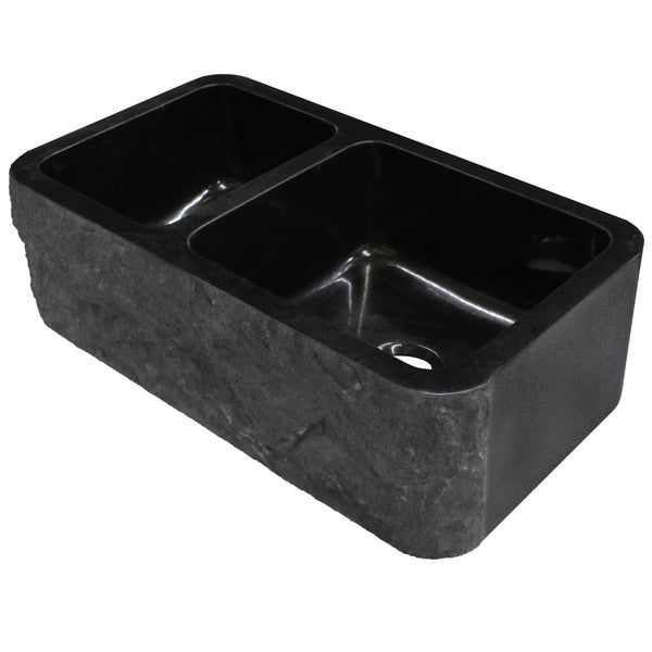 Reversible 60/40 Kitchen Sink in Black Granite with Chiseled or Polish ...