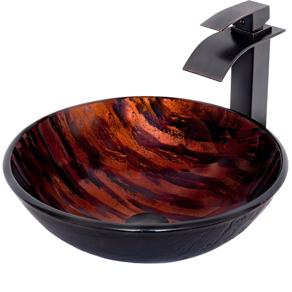 Hand Painted Brown Camouflage Glass Sink Combo NSFC-025136ORB – Novatto